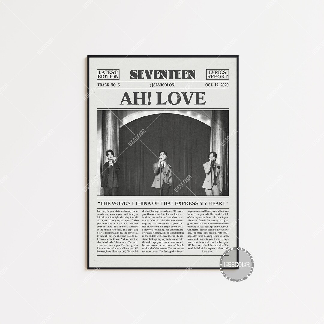 Seventeen Retro Newspaper Print, AH LOVE Poster, Ah Love Lyrics Print ...