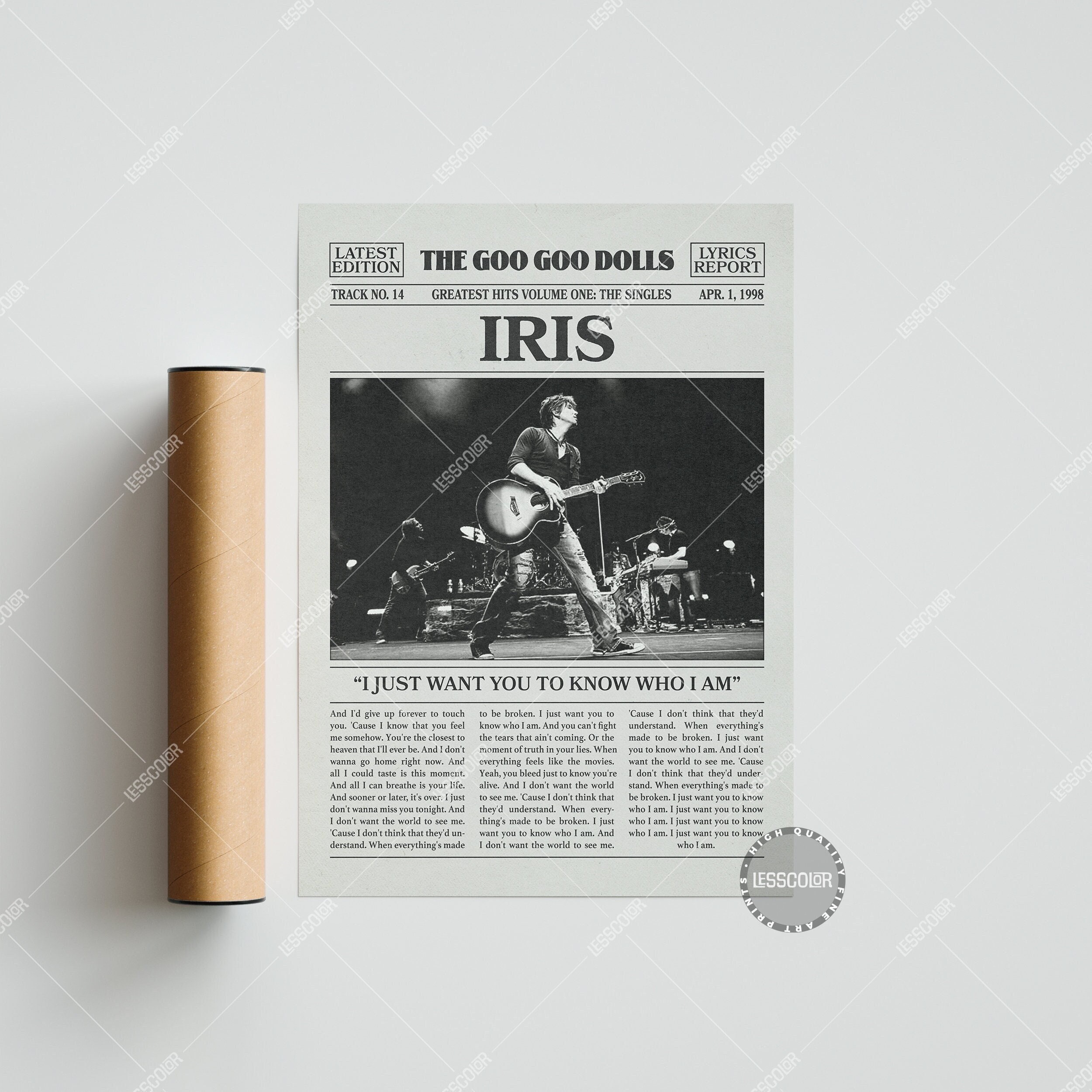 Goo Goo Dolls Retro Newspaper Print, Iris Poster, Lyric Print, City of ...
