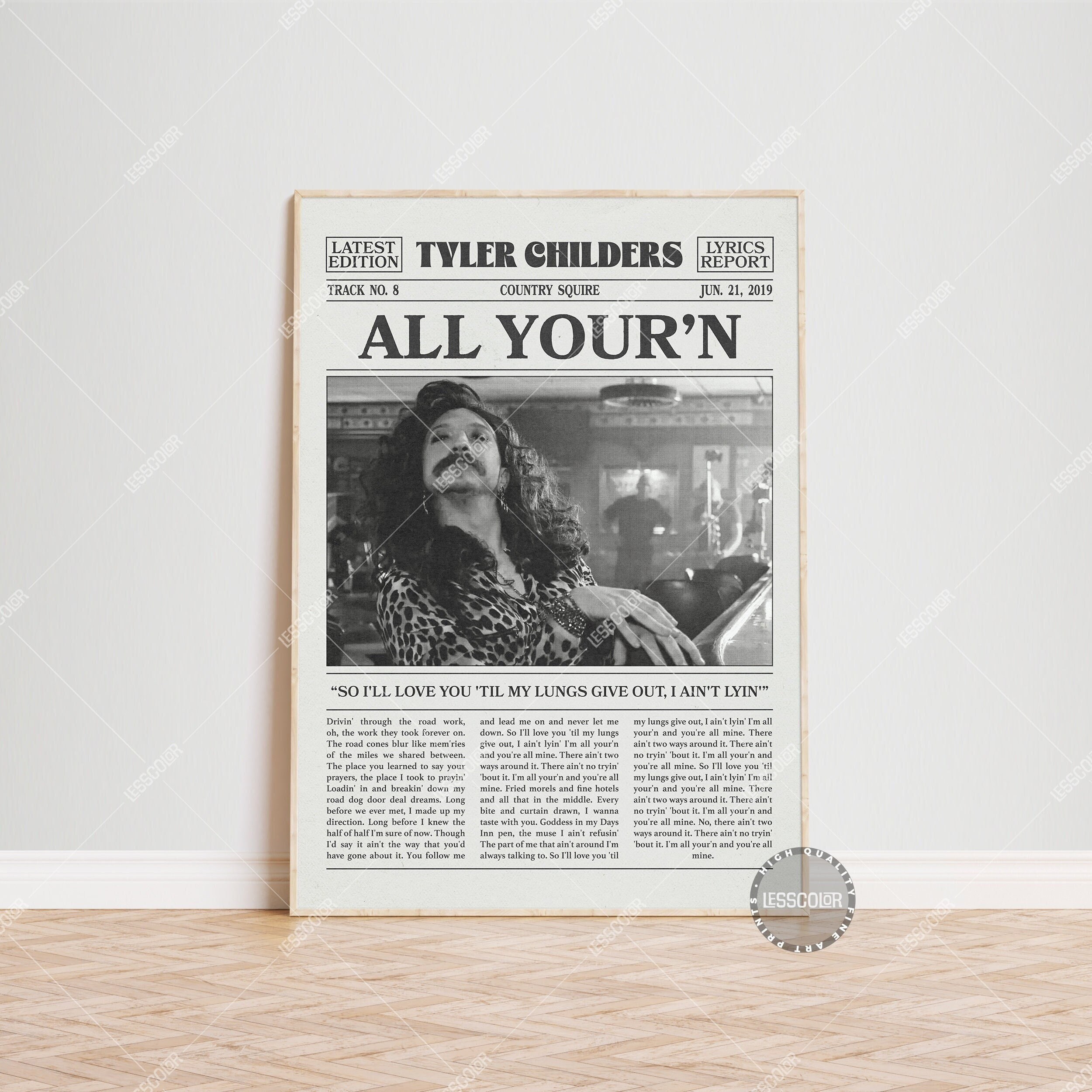 Tyler Childers Retro Newspaper Print, All Yourn Poster, Lyrics Print ...