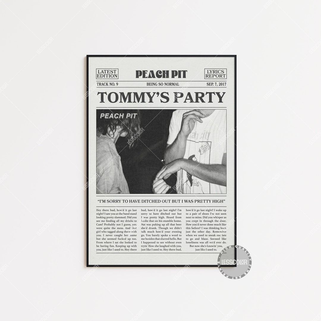 Peach Pit Retro Newspaper Print, Tommy's Party Poster, Tommy's Party ...
