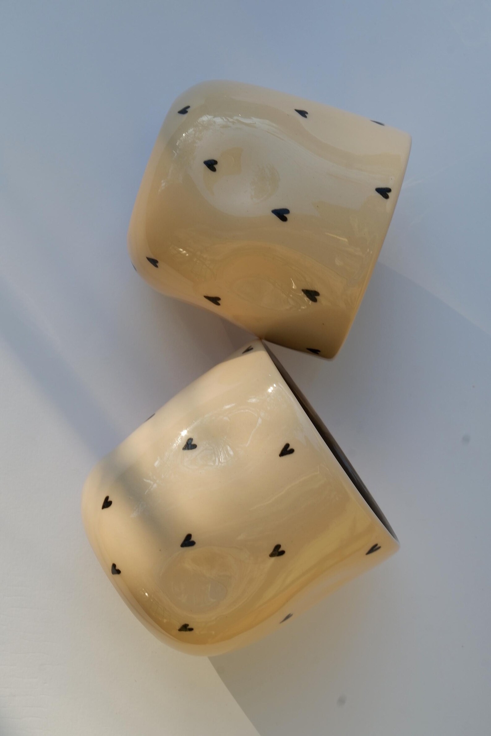 Ceramic Tumbler With Black Hearts Cute Beige Cup With Black Hearts ...