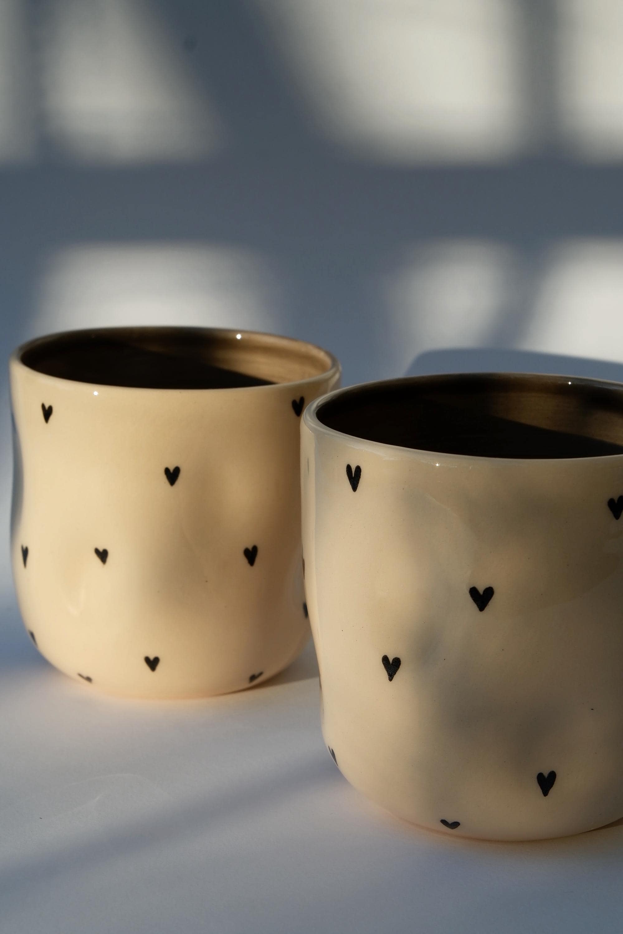 Ceramic Tumbler With Black Hearts Cute Beige Cup With Black Hearts ...