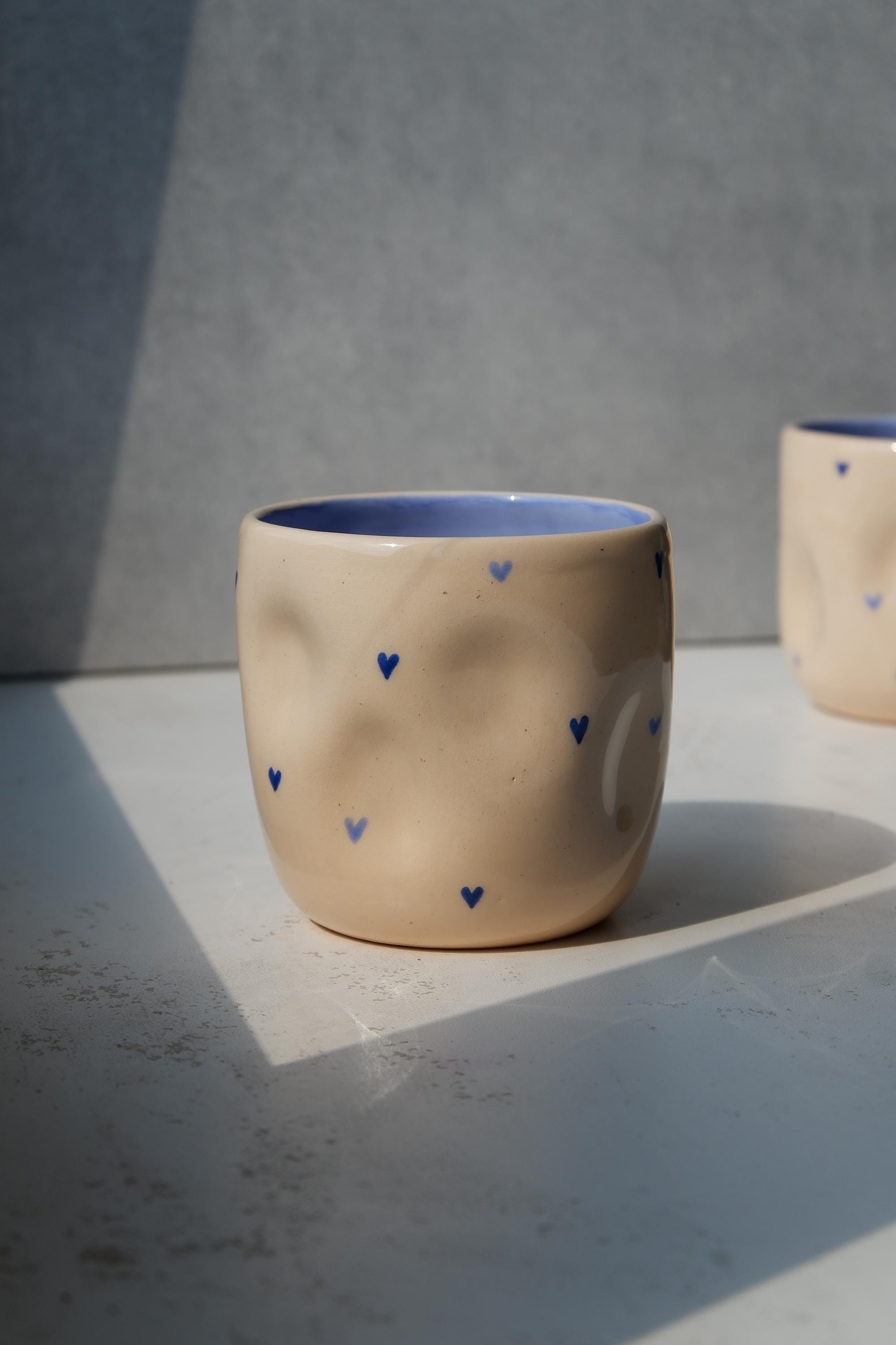 Ceramic Tumbler With Pink Hearts, Cute Beige Cup With Pink Hearts ...