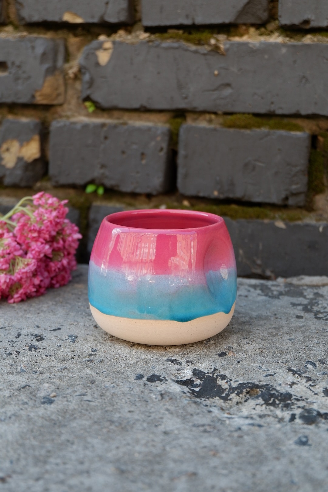 Ceramic Coffee Cup Without Handle, Pink Ceramic Cup With Dimpled Finger ...