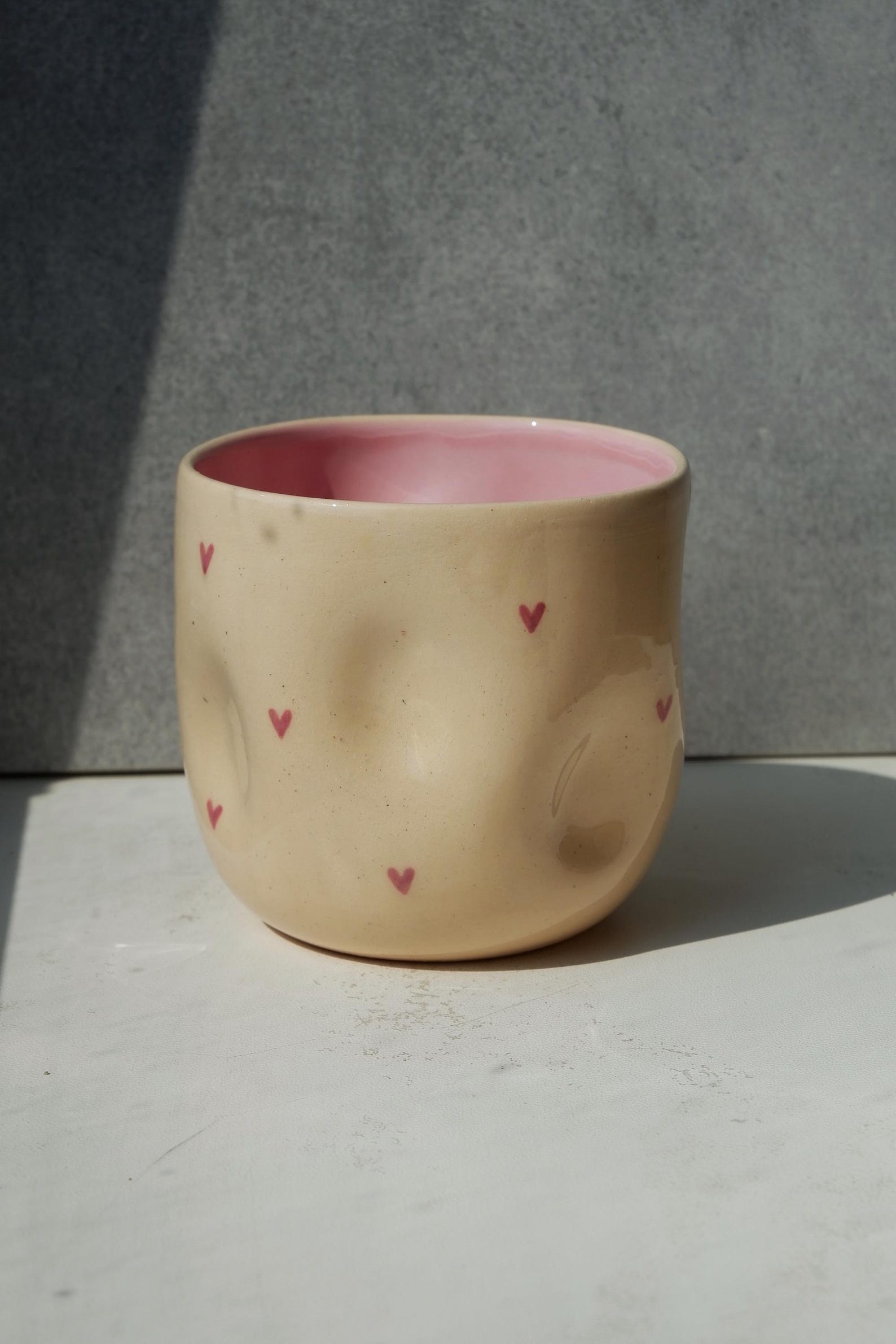 Ceramic Tumbler With Black Hearts Cute Beige Cup With Black Hearts ...