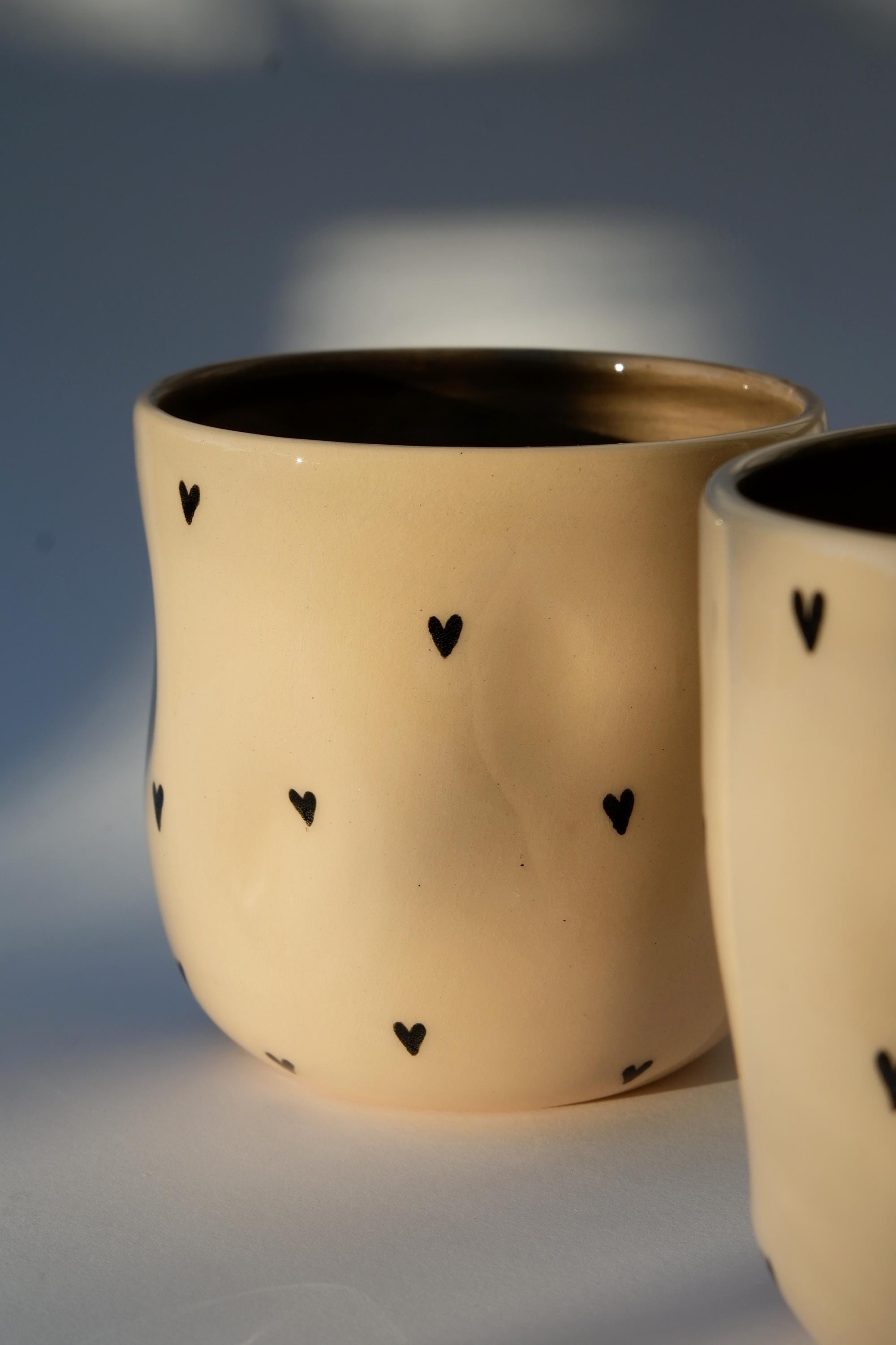 Ceramic Tumbler With Black Hearts Cute Beige Cup With Black Hearts ...