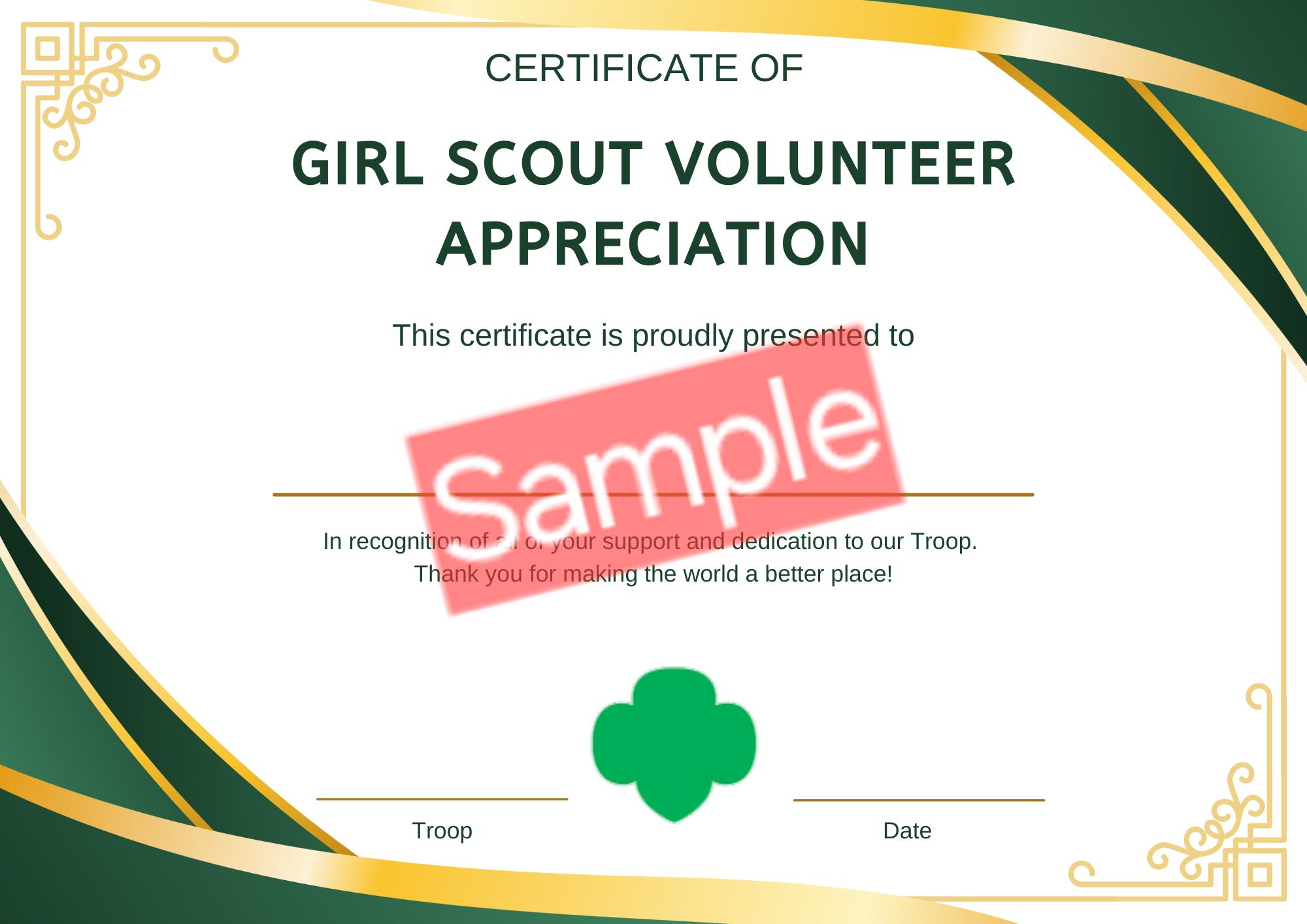 Girl Scout Volunteer Appreciation Certificate - Etsy