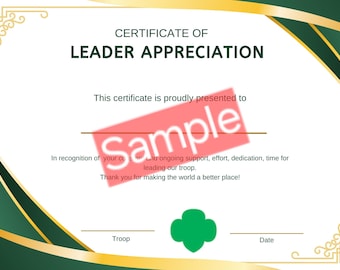 Girl Scout Volunteer Appreciation Certificate Printable PDF Template - Etsy