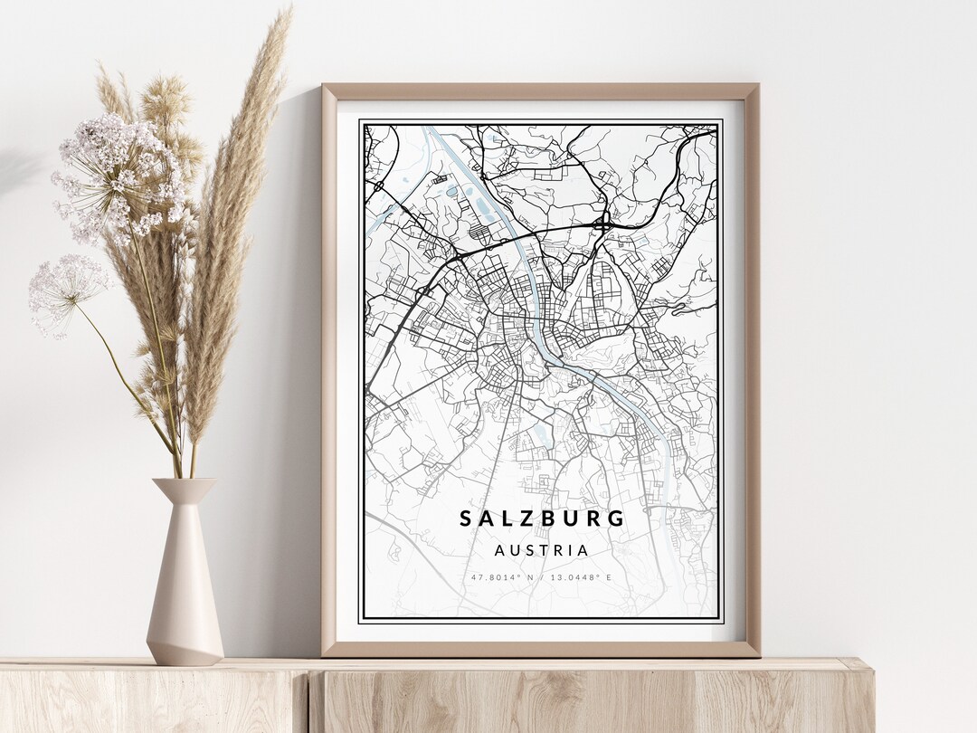 Salzburg City Map Print | Salzburg Poster | Wall Art | Geographic Print ...