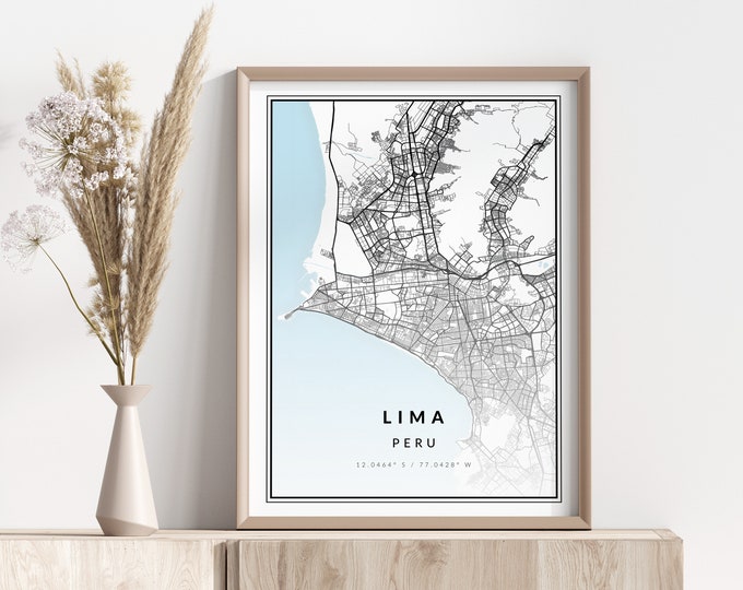 LIMA CITY MAP Fine Art Map Poster - Modern Lima Peru Minimalist City ...