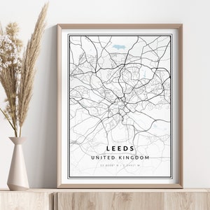 Leeds City Map Print Leeds Poster Wall Art Geographic Print Digital ...