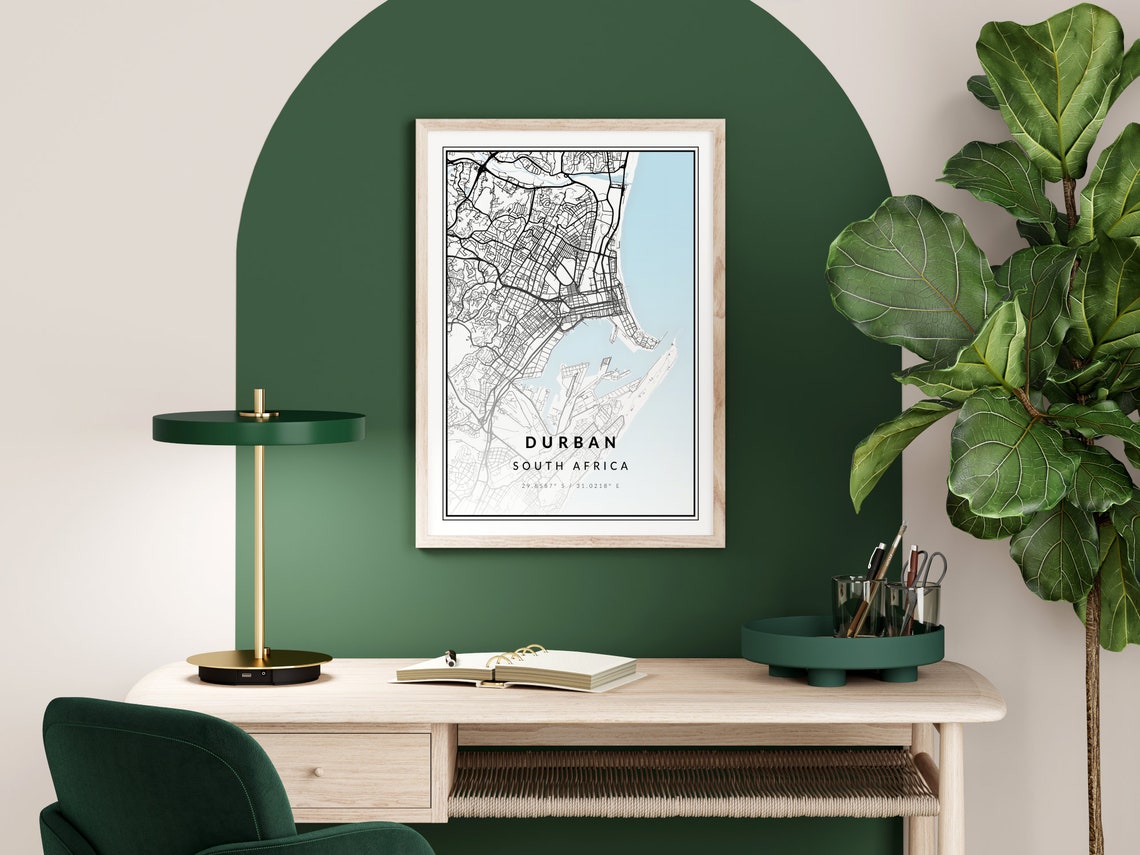 Durban City Map Print | Durban Poster | Wall Art | Geographic Print ...