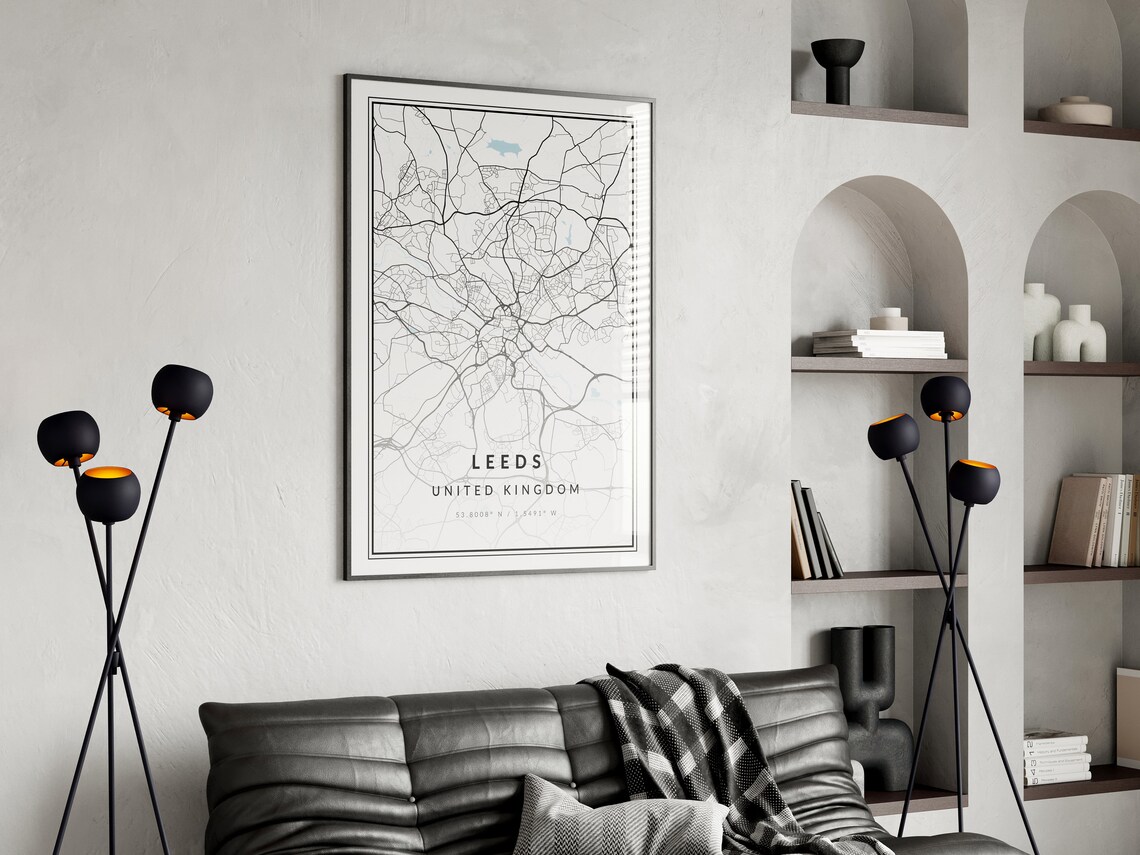 Leeds City Map Print Leeds Poster Wall Art Geographic Print Digital ...