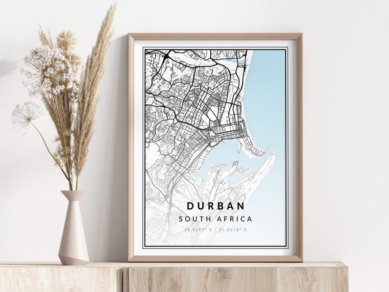 Durban City Map Print | Durban Poster | Wall Art | Geographic Print ...