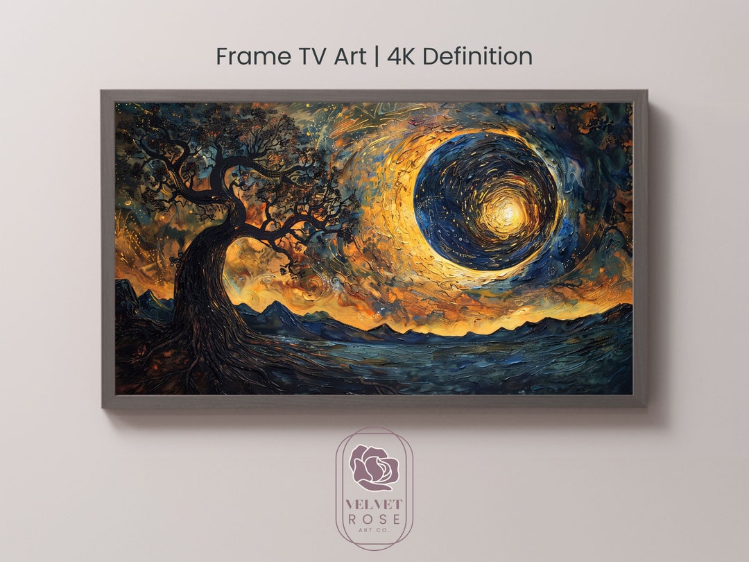 Eclipse 2024 Frame TV Art, April 8th Solar Eclipse, Swirly Oil Painting ...
