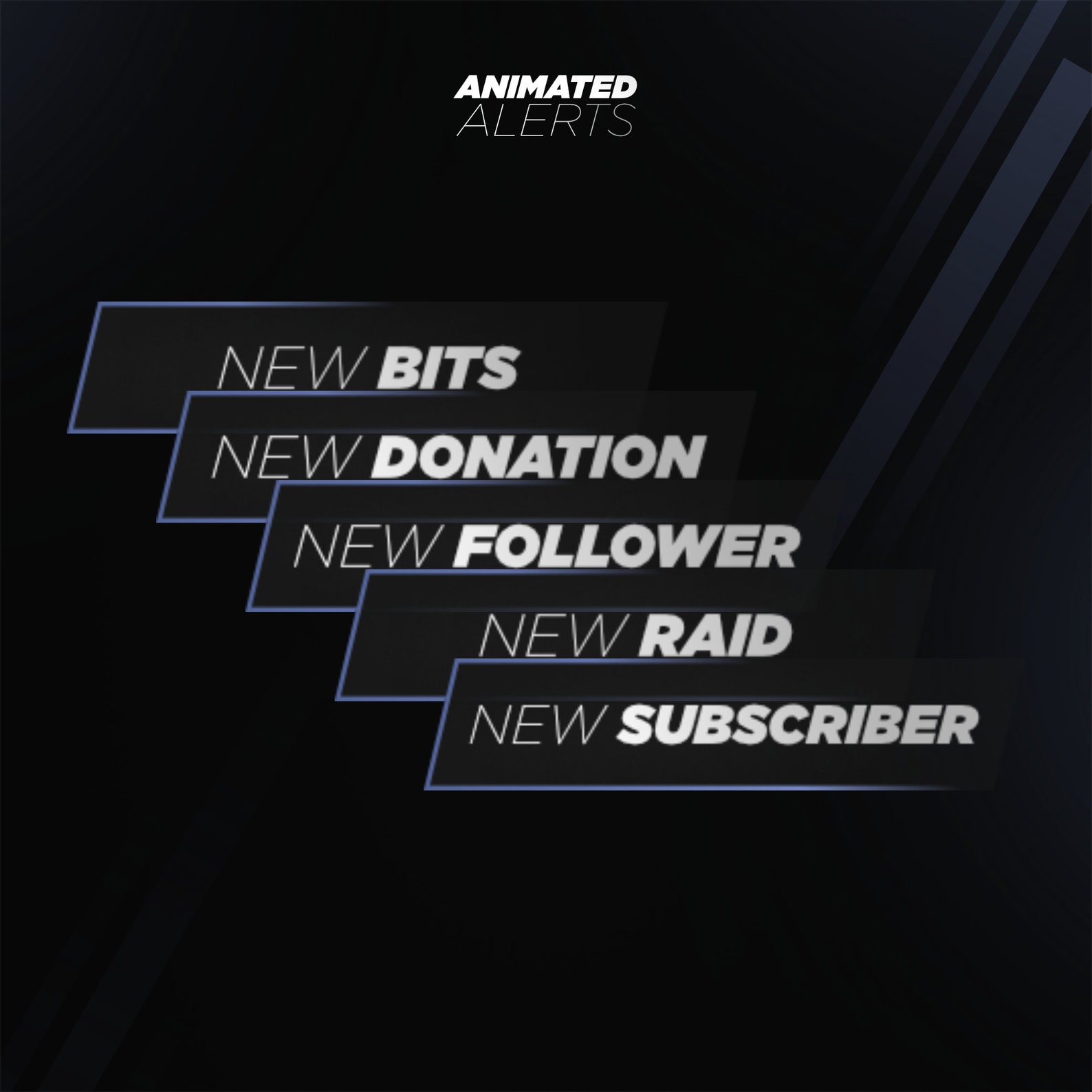 Animated Blue Black Streaming Overlay Pack | 5 Overlays, Webcam Frame ...