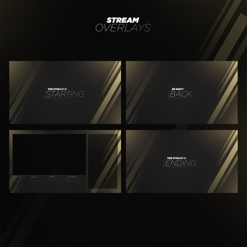 Gold Black Streaming Overlay Package | 5 Overlays, Webcam Frames, 23 ...