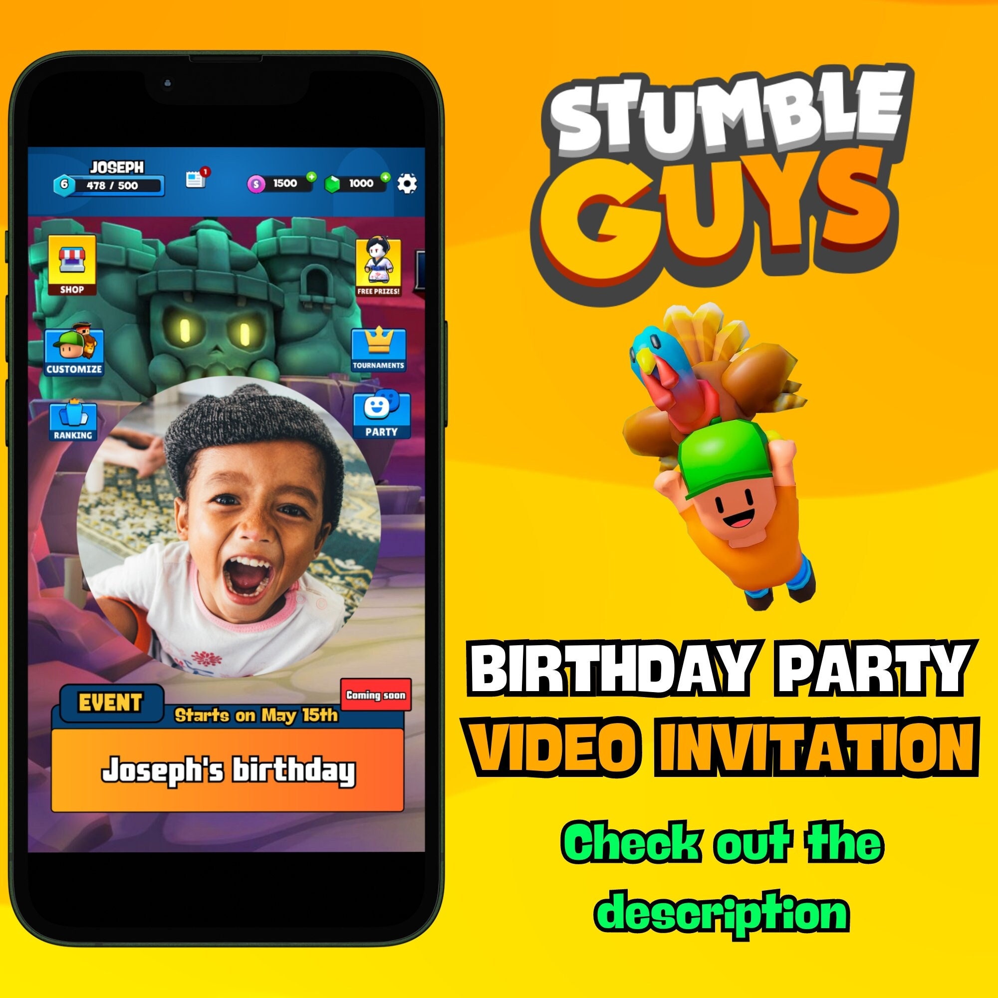Stumble Guys Birthday Video Invitation: Let's Party! - Etsy