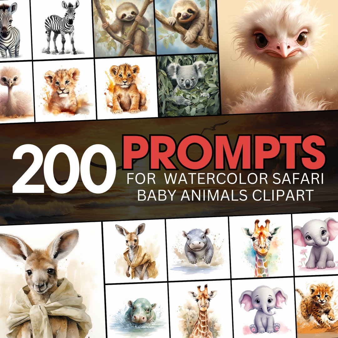 200 Prompts Safari Baby Animals Clipart, Cute Baby Animal Design, Ai ...