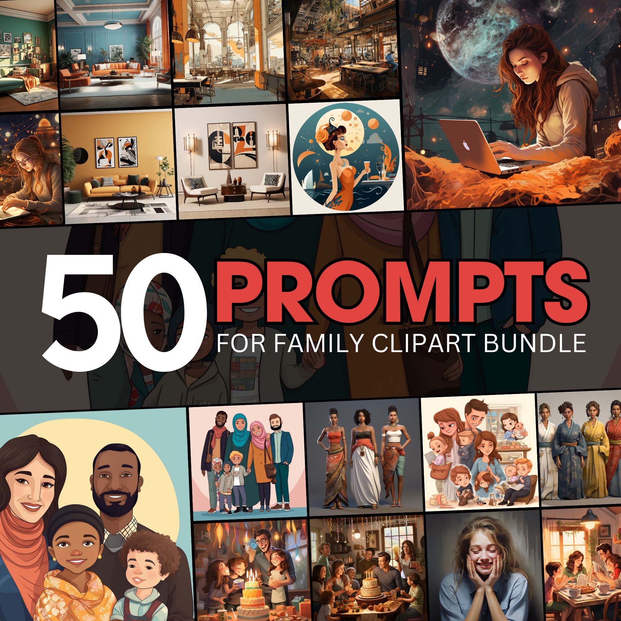 50 Prompts Family, Printable Family Clipart, Mother and Father Family ...