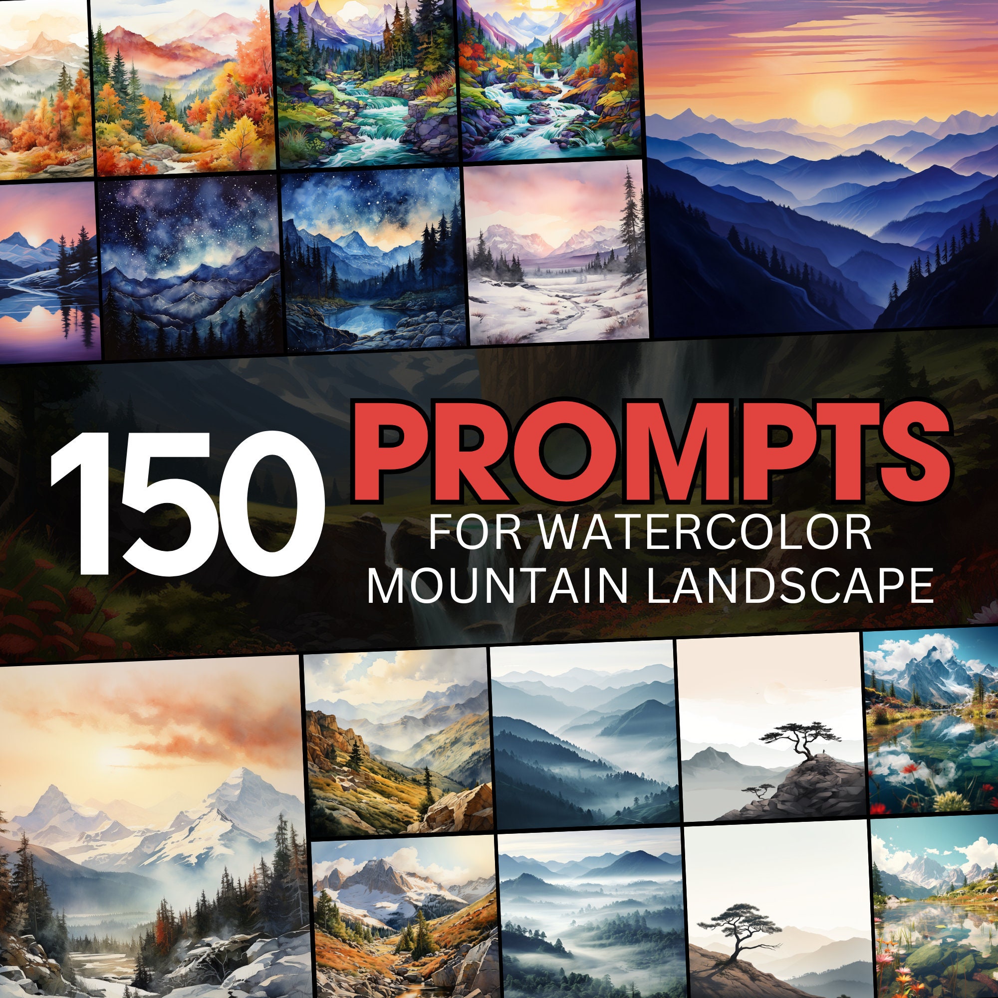 150 Prompts Landscape, Abstract Mountains Wall Art, Mountain Design, Ai ...