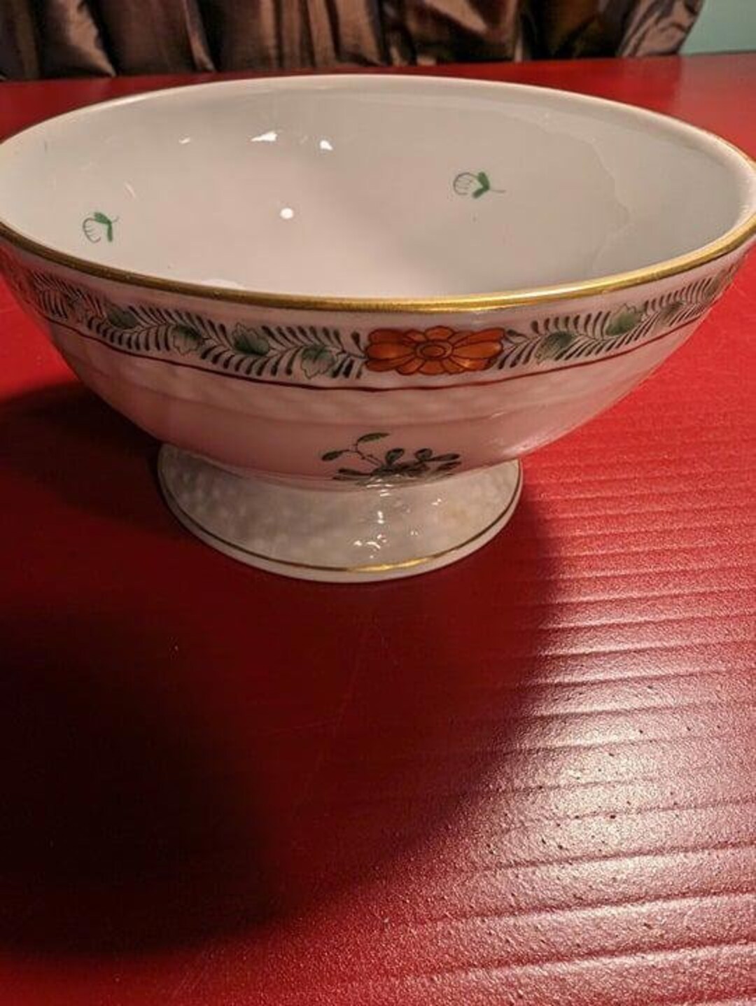 Herend Green Chinese Bouquet Pattern Footed Bowl Hand Painted With Gold ...