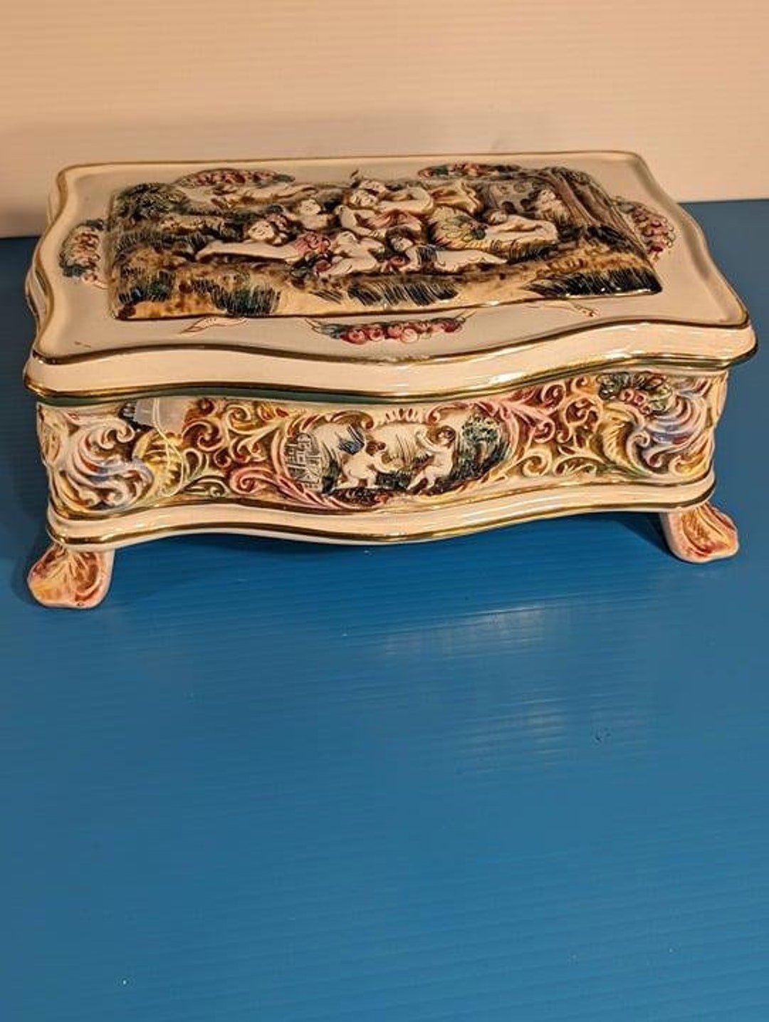 Vintage R. Capodimonte (italy) Hand Painted Footed Jewelry Box - Etsy