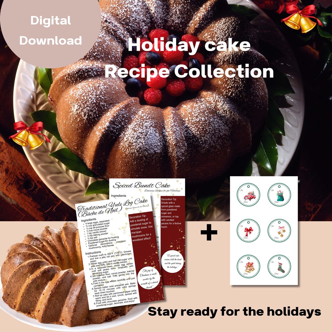 Holiday Cakes Recipe Cards Printable Instant Download for Festive ...
