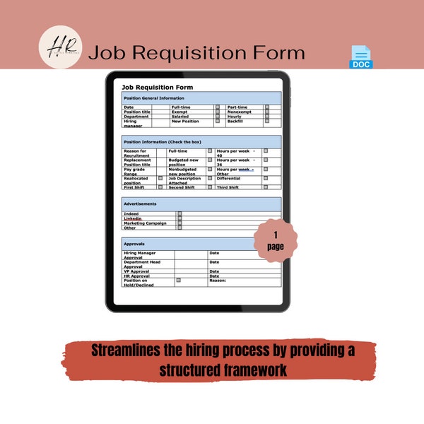 Job Requisition Form Template - Etsy