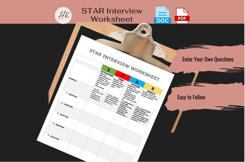 STAR Method Interview Worksheet Behavioral Interview Candidate Workbook ...