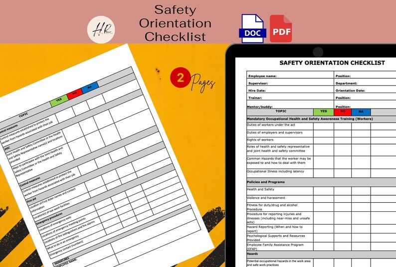 Safety Orientation Checklist HR New Hire Template Editable MS Word ...