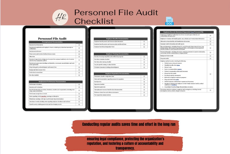 Personnel File Checklist Employee Folder Audit HR Template Human ...