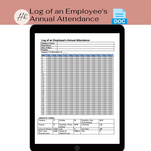 Yearly Employee Attendance Sheet - Etsy