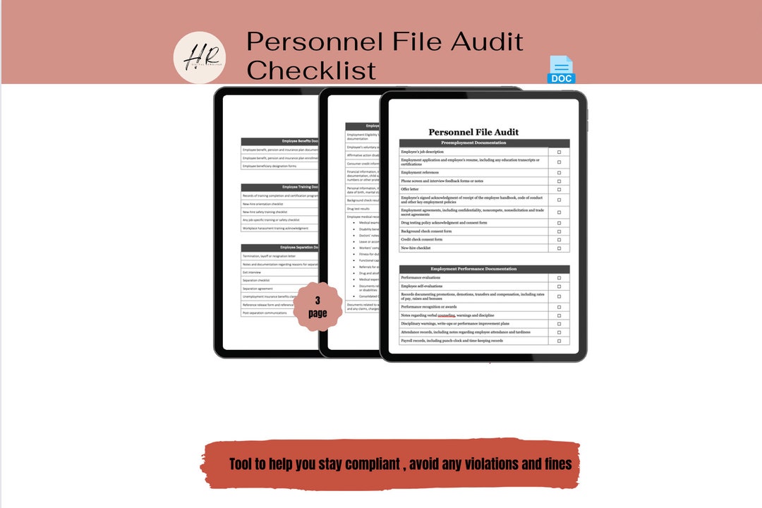 Personnel File Checklist Employee Folder Audit HR Template Human ...