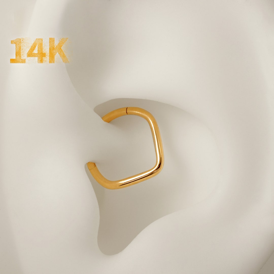14K Solid Gold Daith Earring Ring, Hinged Hoop Earring, Daith Hoop ...
