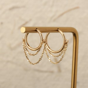 14K Septum Ring Solid Gold With Double Chain, Gold Septum Hinged ...