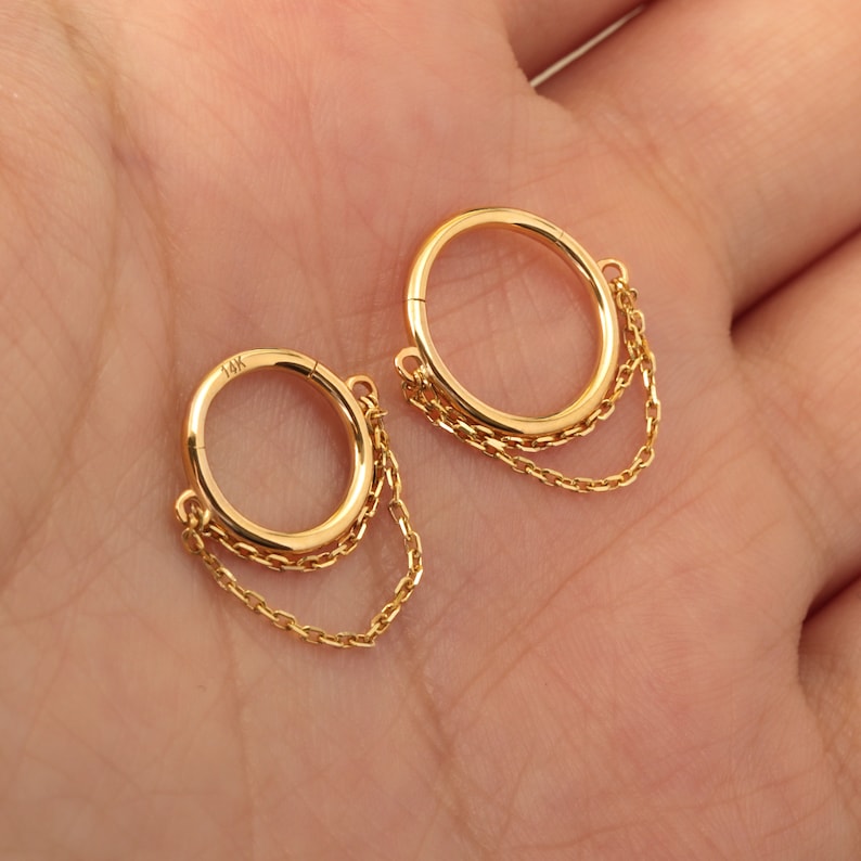 14K Daith Earring Hoop, Double Chain Hinged Daith Ring Solid Gold, Gold ...