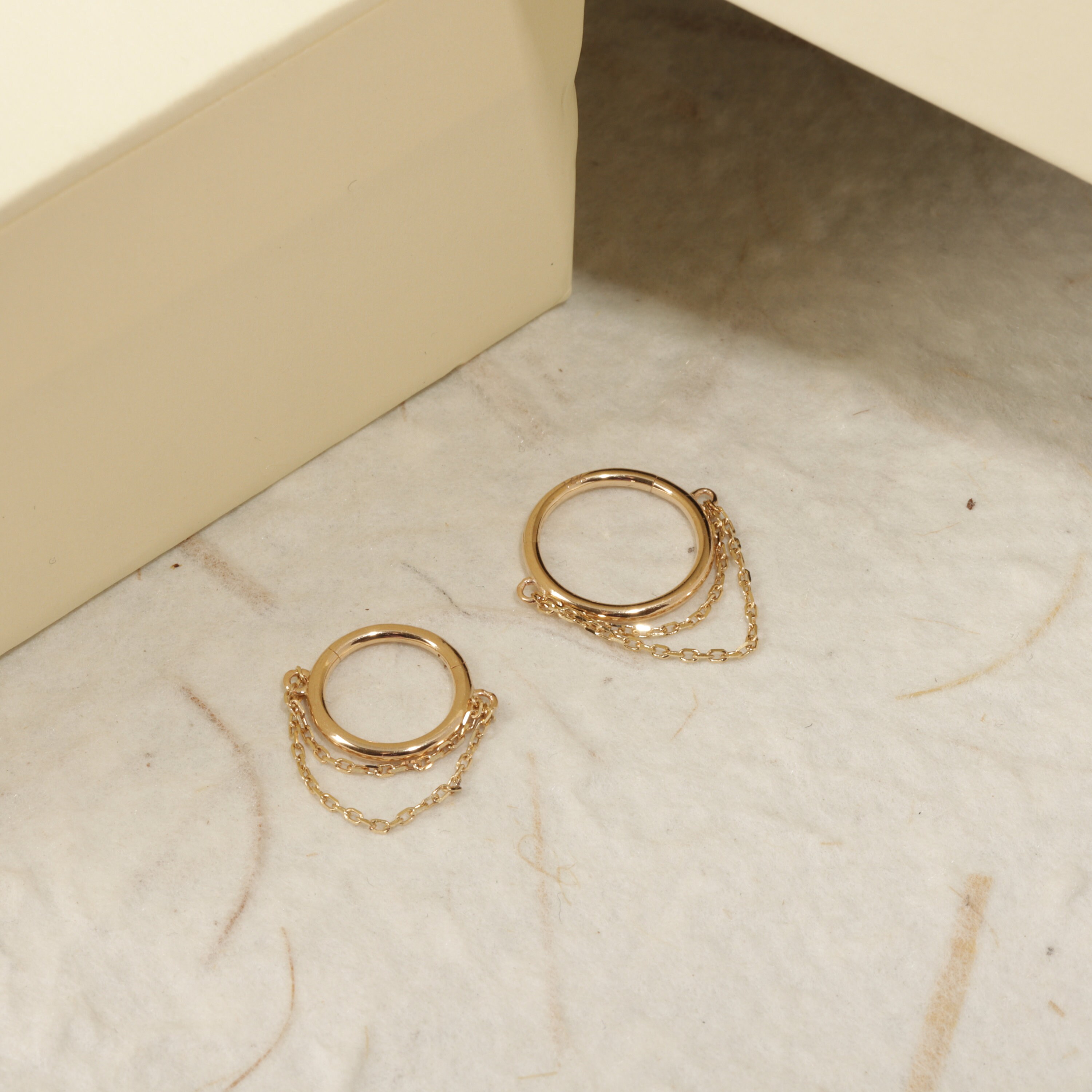 14K Daith Earring Hoop, Double Chain Hinged Daith Ring Solid Gold, Gold ...