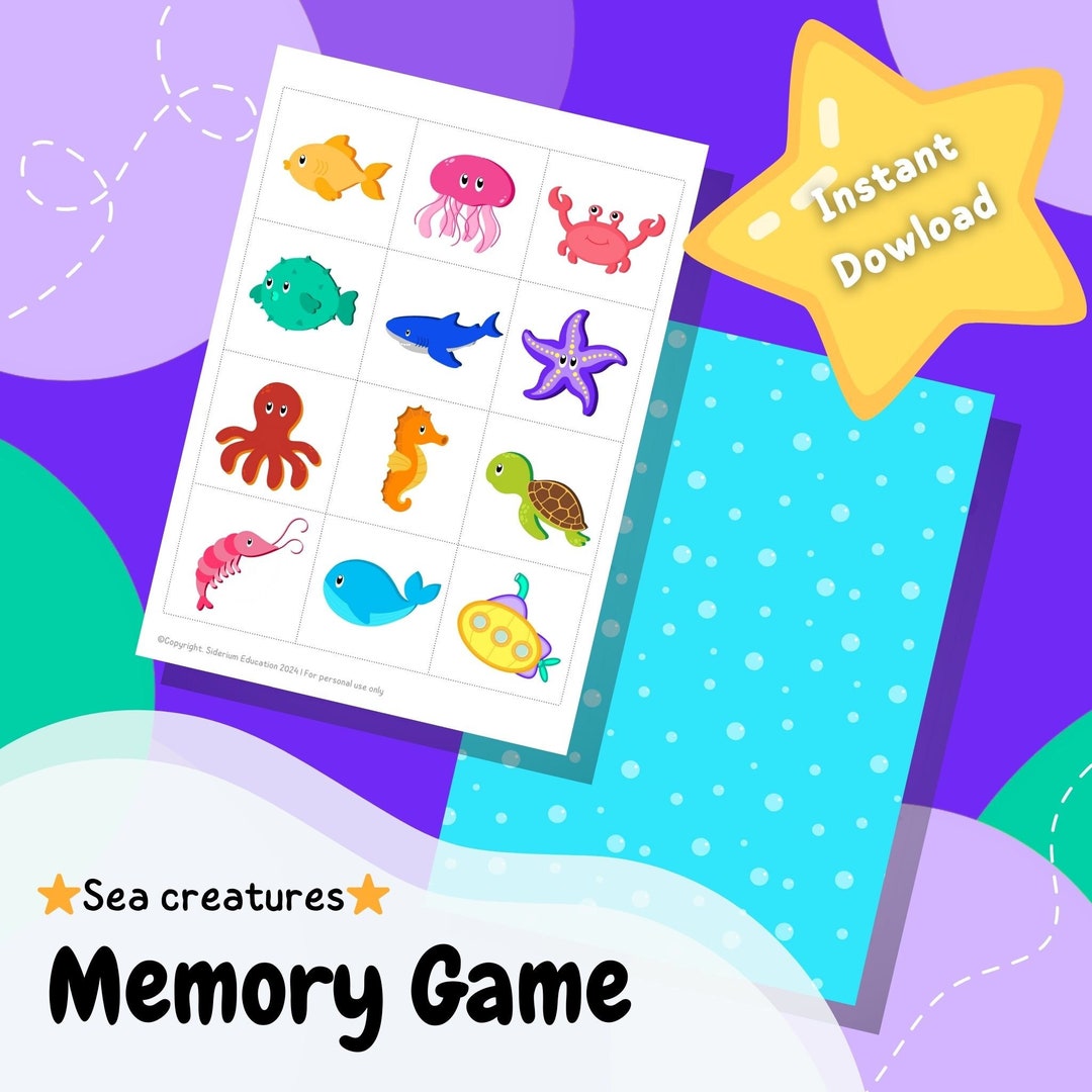 Sea Animals Memory Cards for Toddlers Memory Game of Sea Animals for ...