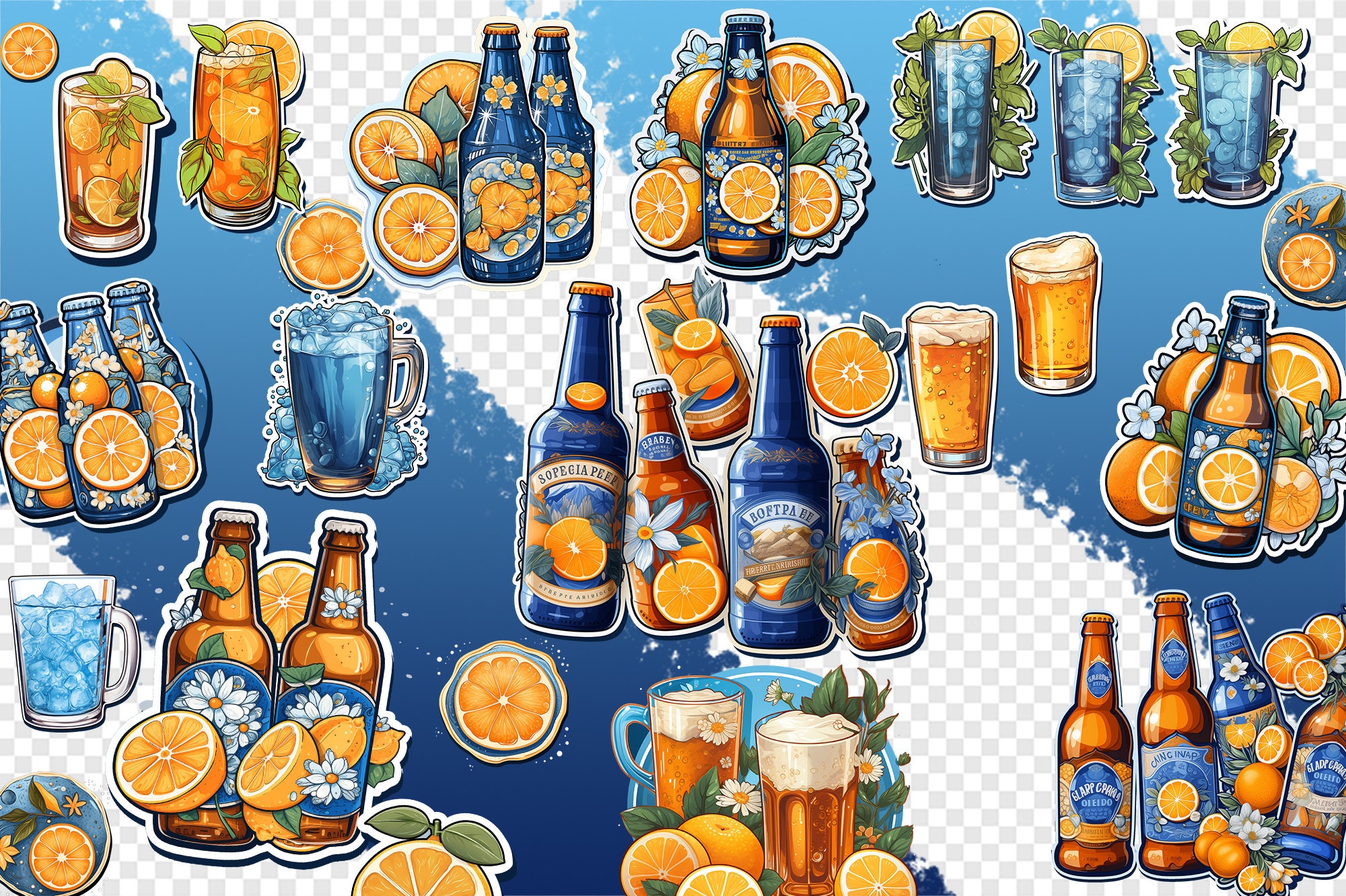 20 PNG Beer Stickers Set Printable Beer Glass Designs, Cricut ...