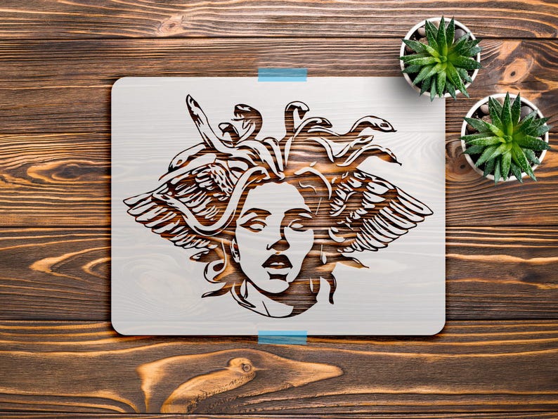 Medusa Head Stencil – Winged Snake Hair Mythical Stencil - Etsy