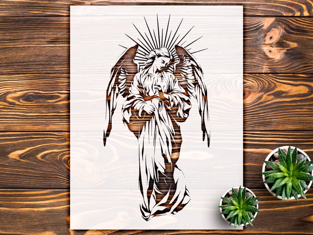 Angel Stencil, Guardian Angel Wall Stencil, Religious Decor Stencil ...
