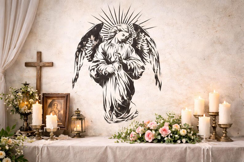Angel Stencil, Guardian Angel Wall Stencil, Religious Decor Stencil ...