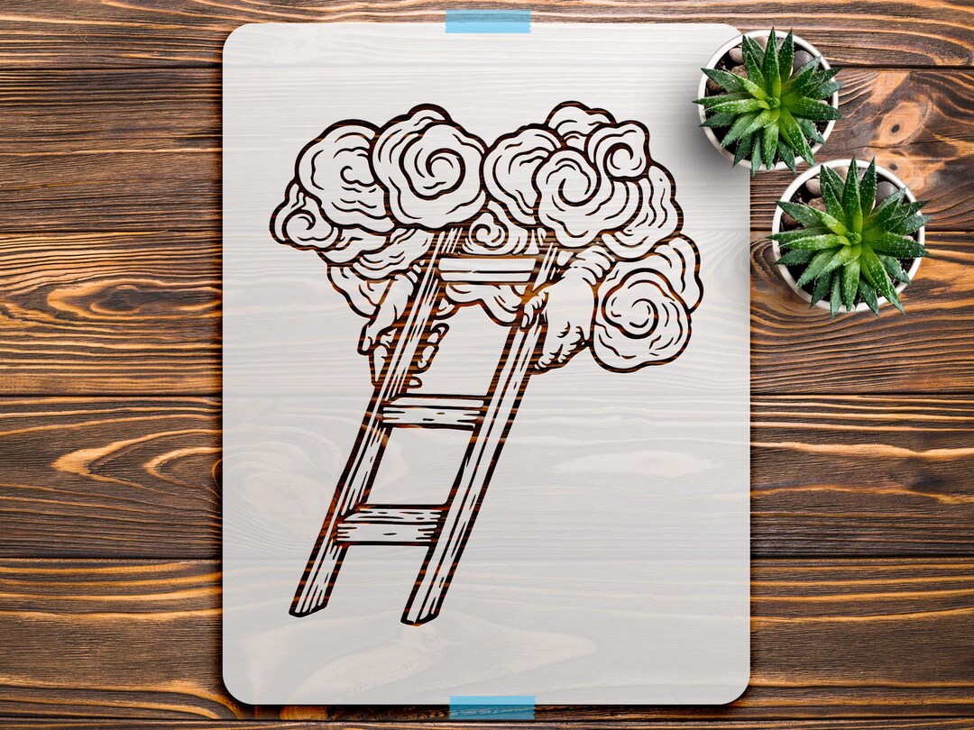 Cloud Ladder Stencil: Hand Reaching Through Clouds, Spiritual Art - Etsy