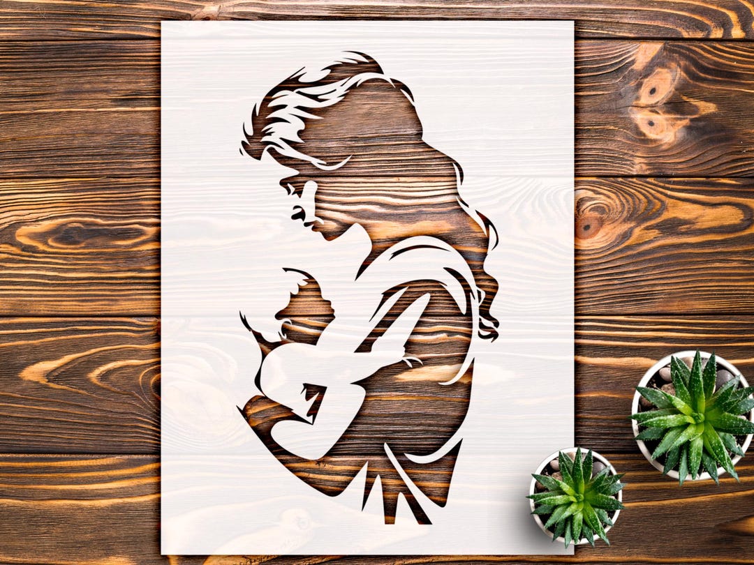 Mother Child Silhouette Stencil, Loving Family Embrace, Reusable Home ...