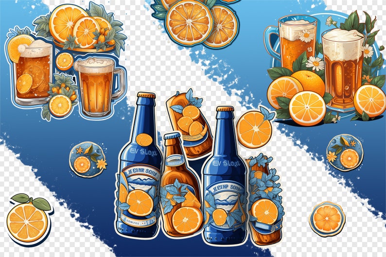 20 PNG Beer Stickers Set Printable Beer Glass Designs, Cricut ...