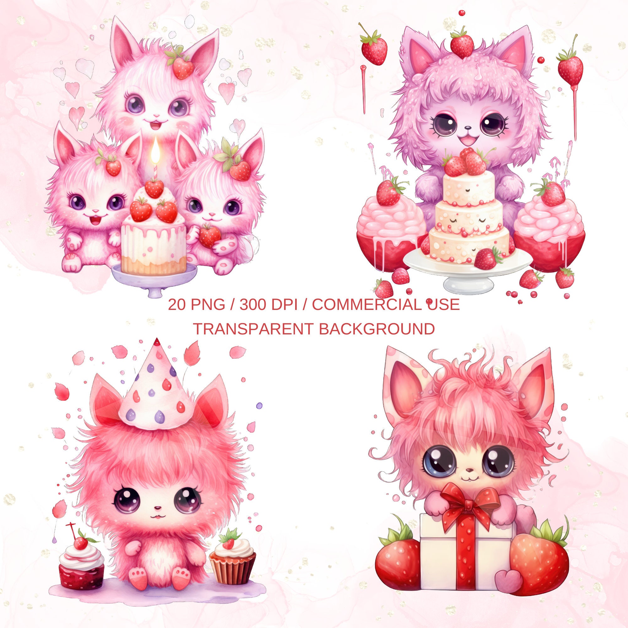 Monsters With Birthday Parties' Watercolor Clipart - Etsy