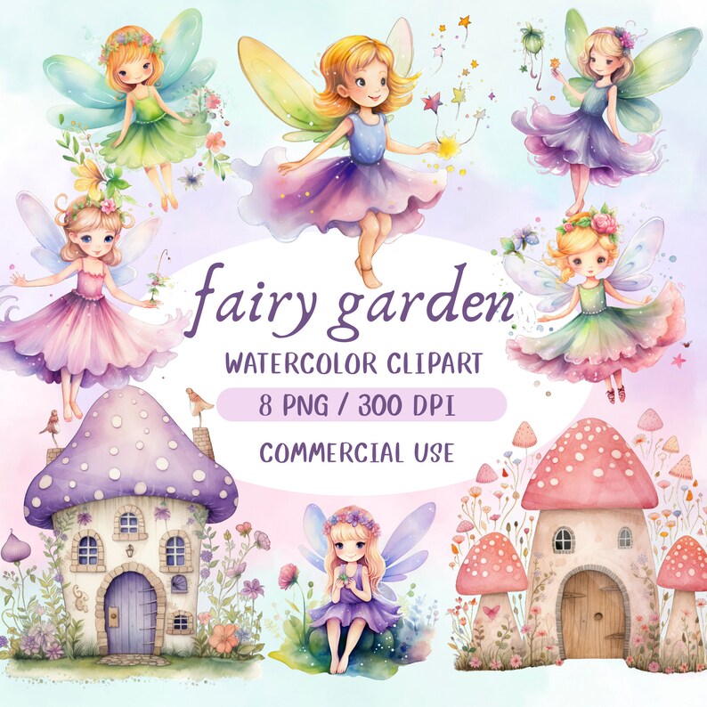 Fairy Garden Watercolor Clipart - Etsy