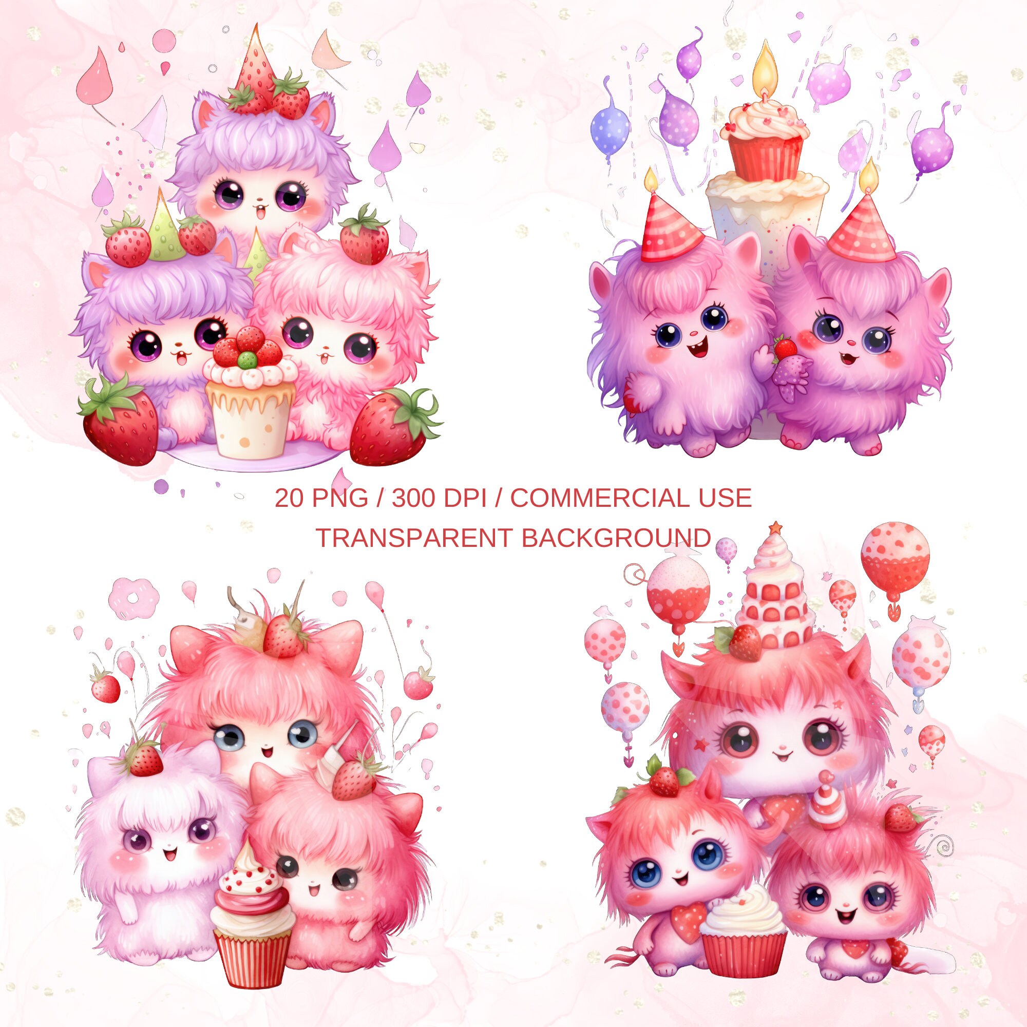 Monsters With Birthday Parties' Watercolor Clipart - Etsy