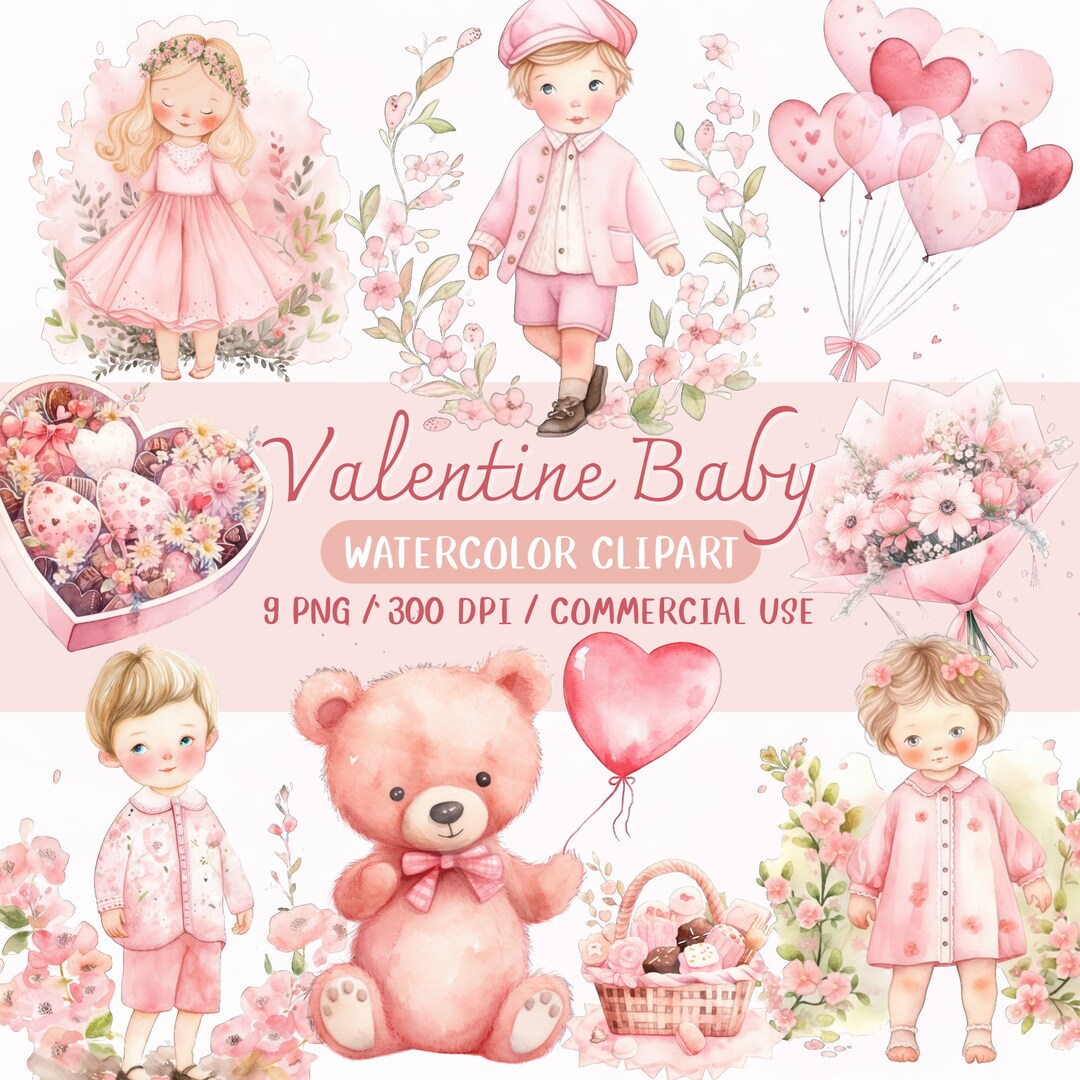 Cute Watercolor Valentine Baby Clipart - Etsy